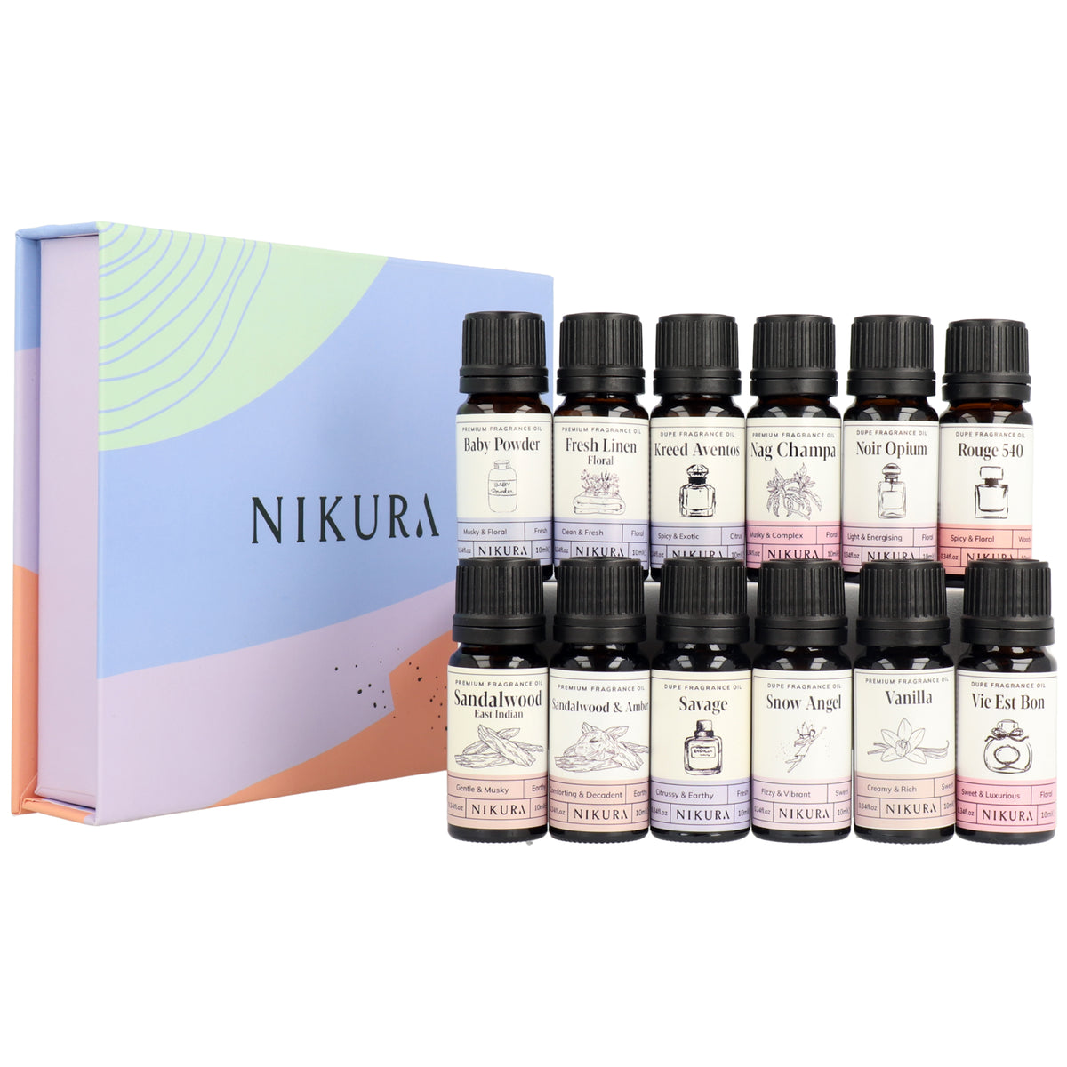 Luxury Fragrance Oils Gift Set | 12 x 10ml | Nikura