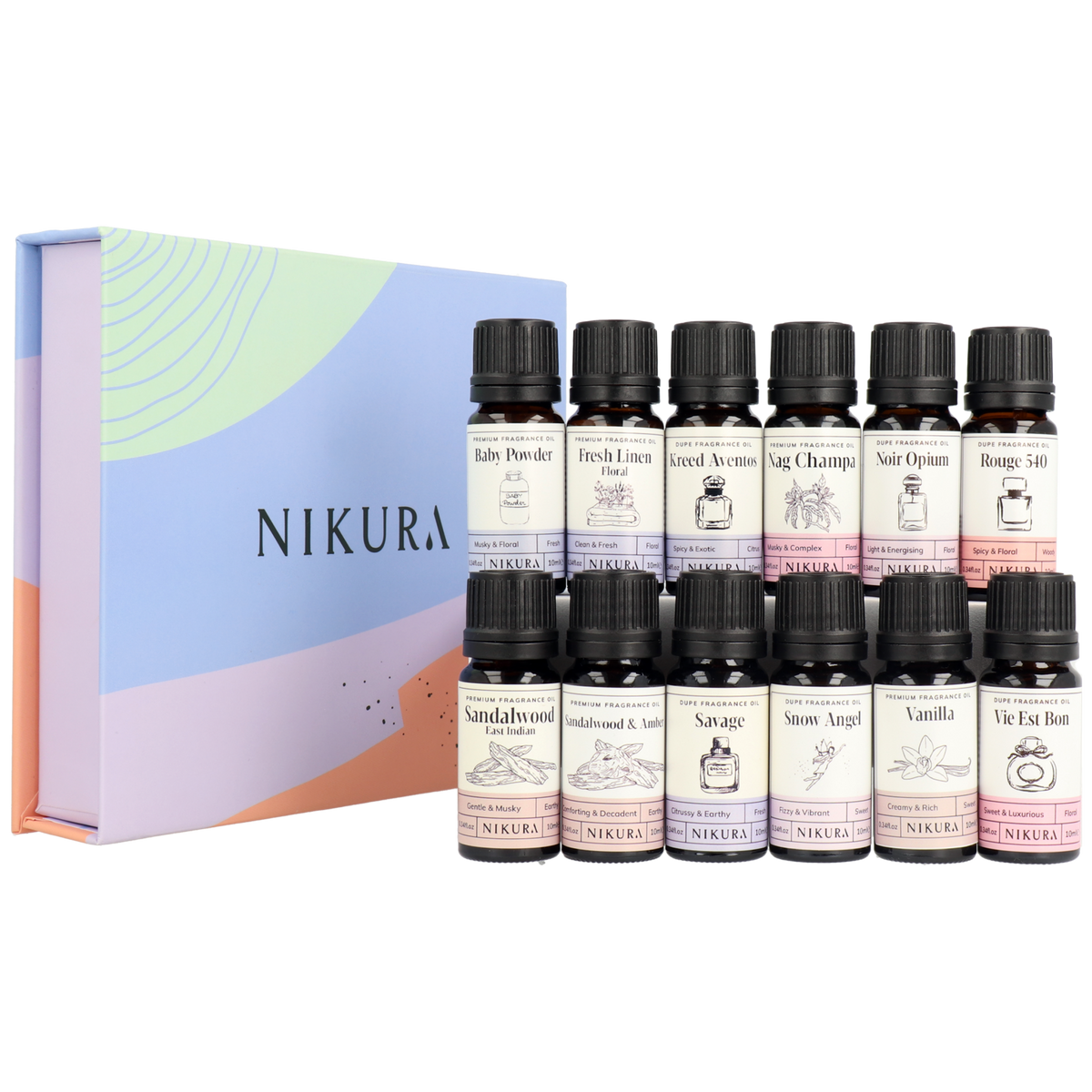 Luxury Fragrance Oils Gift Set | 12 x 10ml | Nikura